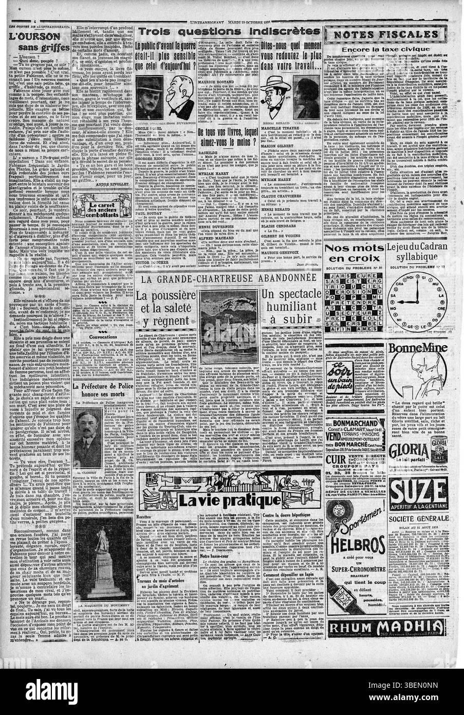 The October 19, 1926 edition of 'L'Intransigeant' highlights important ...