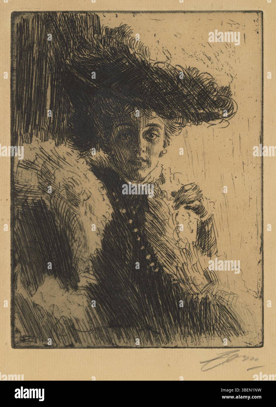 This 1900 portrait by Anders Zorn features Mrs. Kip, painted in Zorn's characteristic ...