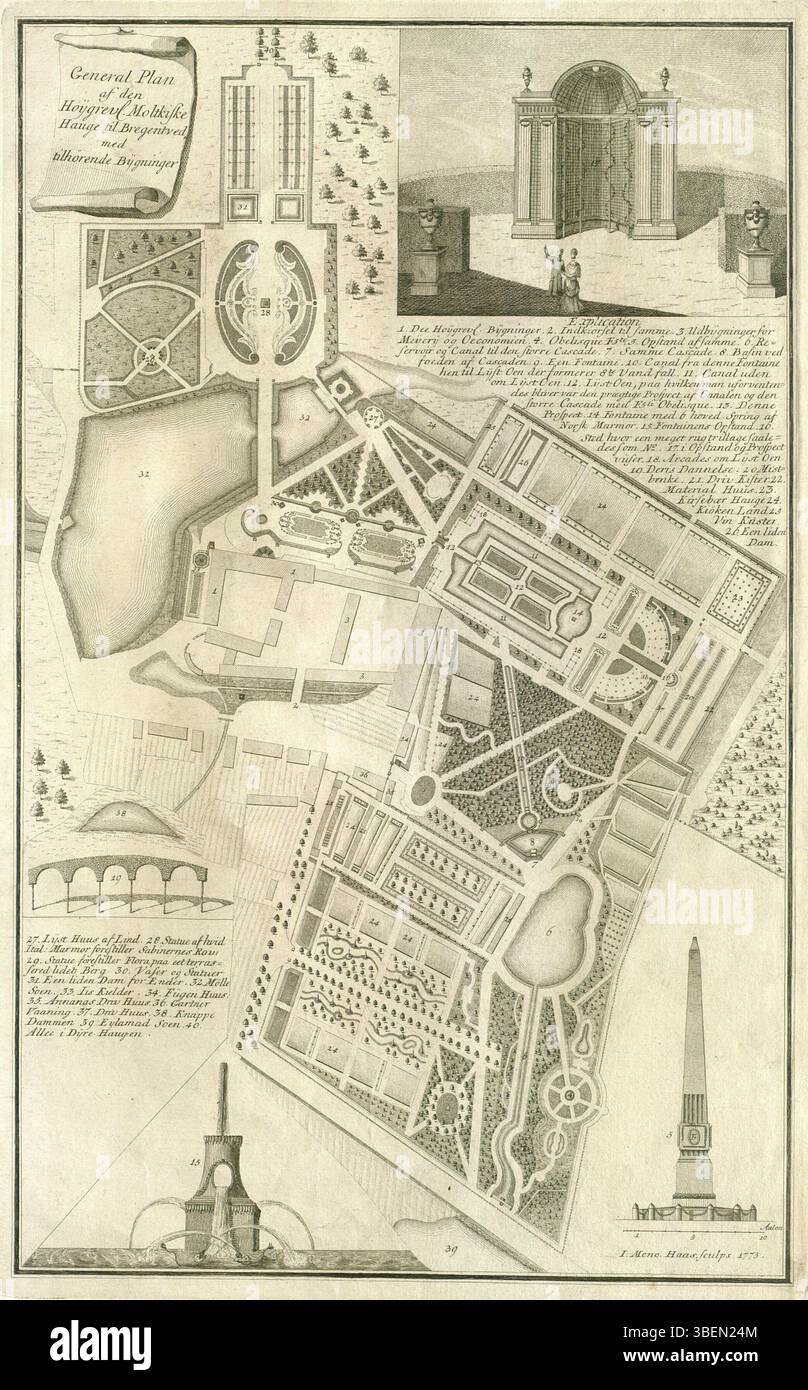 This is a 1773 plan of the gardens and buildings at Bregentved Manor ...
