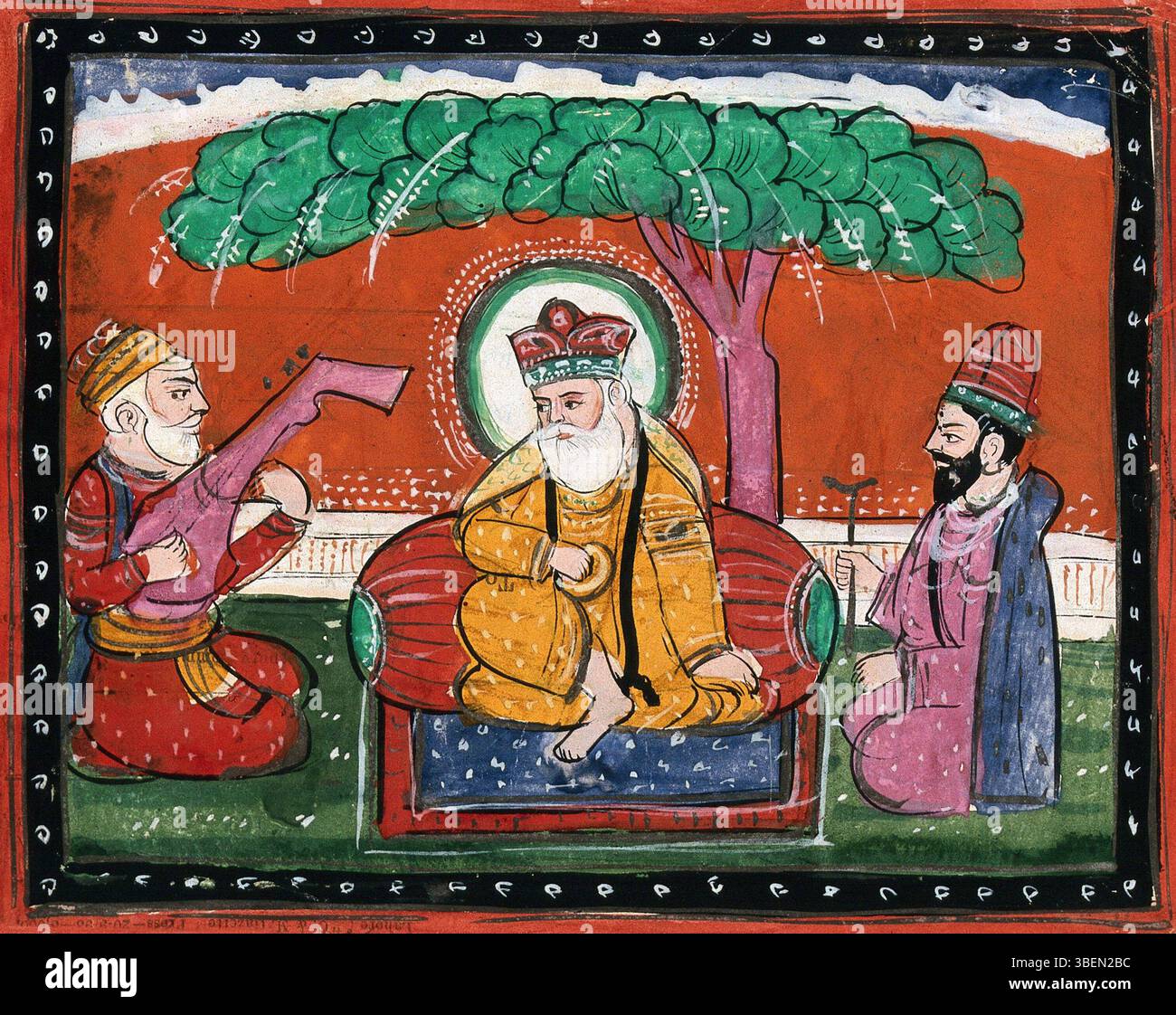 This 19th-century watercolor drawing depicts Guru Nanak, the founder of ...