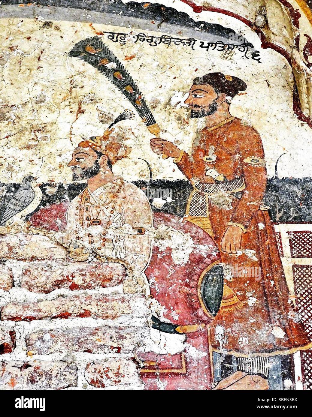 This fresco artwork from the 18th or 19th century depicts Guru ...