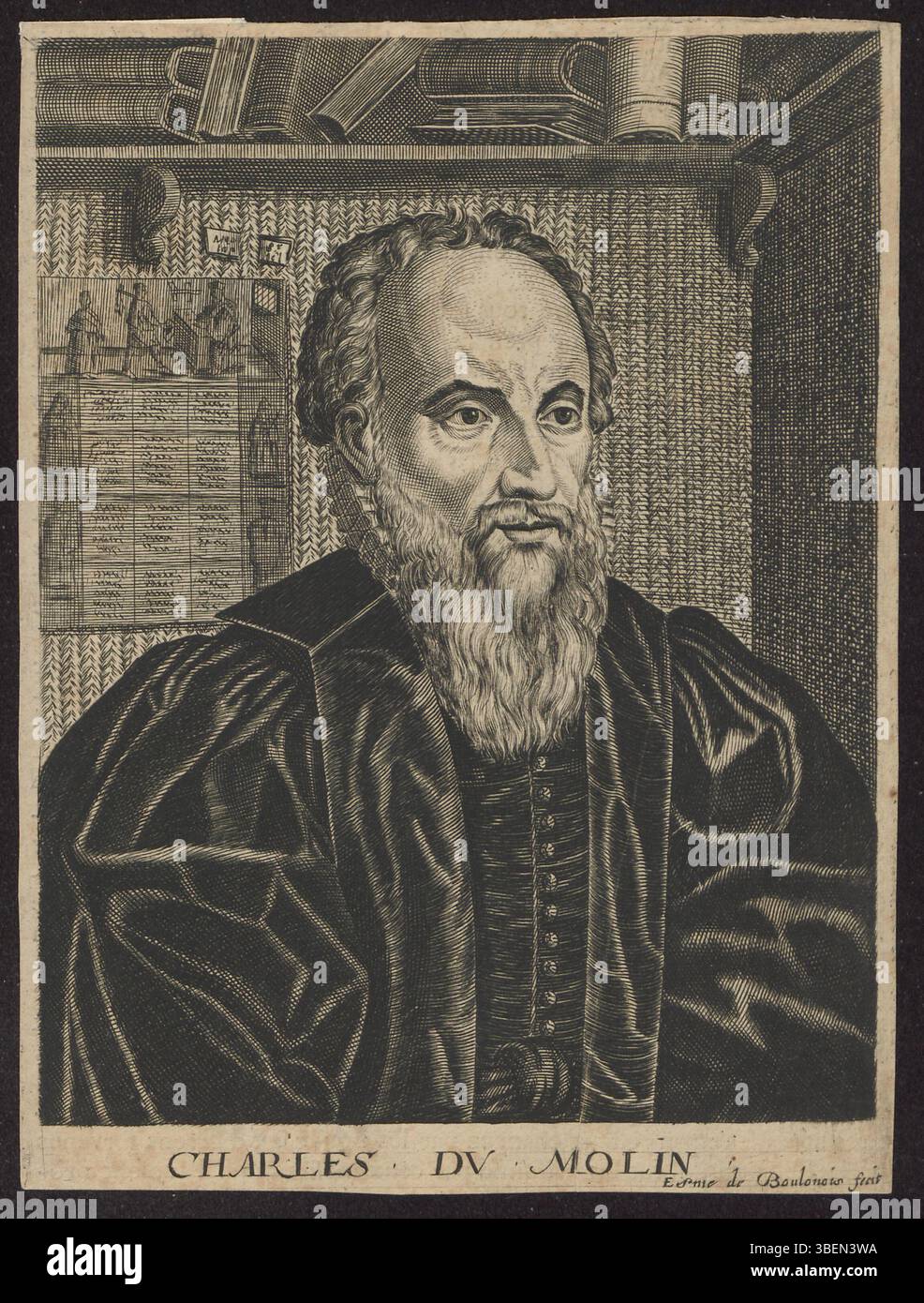 This portrait depicts Charles du Molin, a Huguenot lawyer and advocate ...