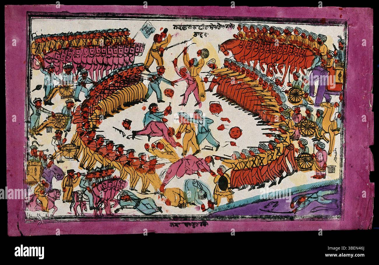 Coloured transfer lithograph from the 19th century depicting a battle ...