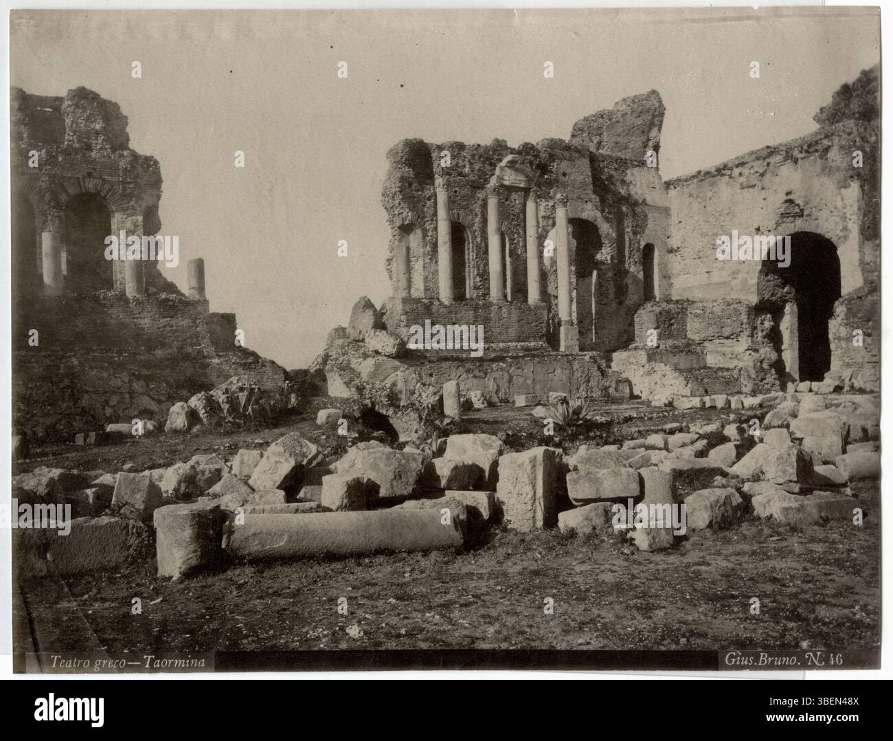 Teatro Greco, Taormina, Sicily, ca 1880, by Giuseppe Bruno Stock Photo ...