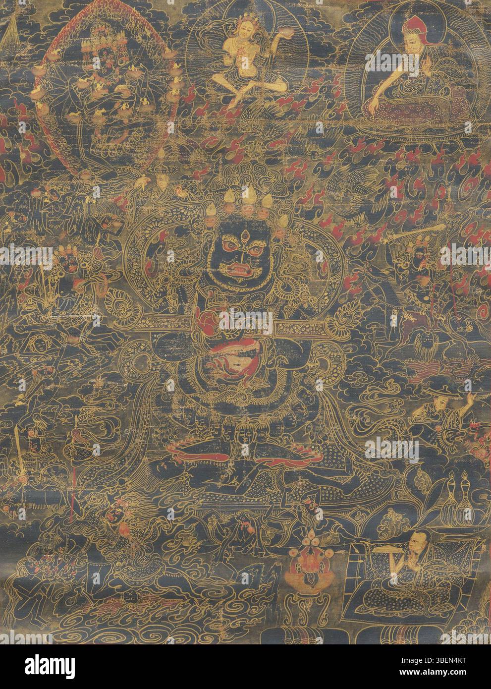 This 19th-century black-ground Thangka depicts Gur Gompo, a protector ...