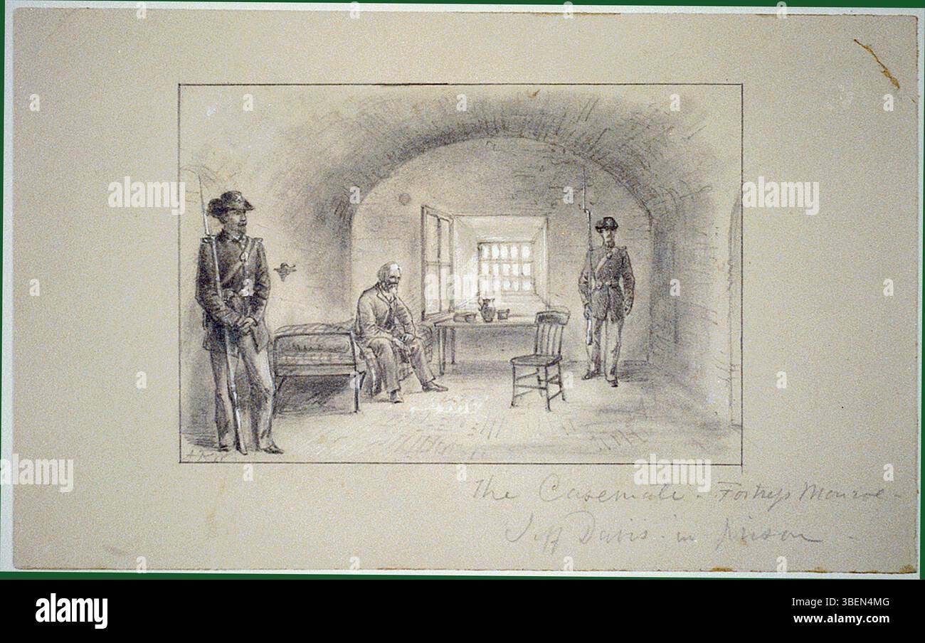 A sketch by Alfred Waud, created circa 1865, showing Jefferson Davis in ...