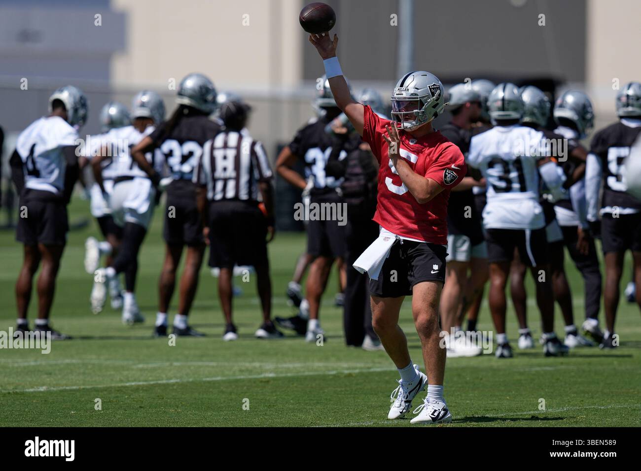 Las Vegas Raiders quarterback Cam Miller throws during an NFL football ...