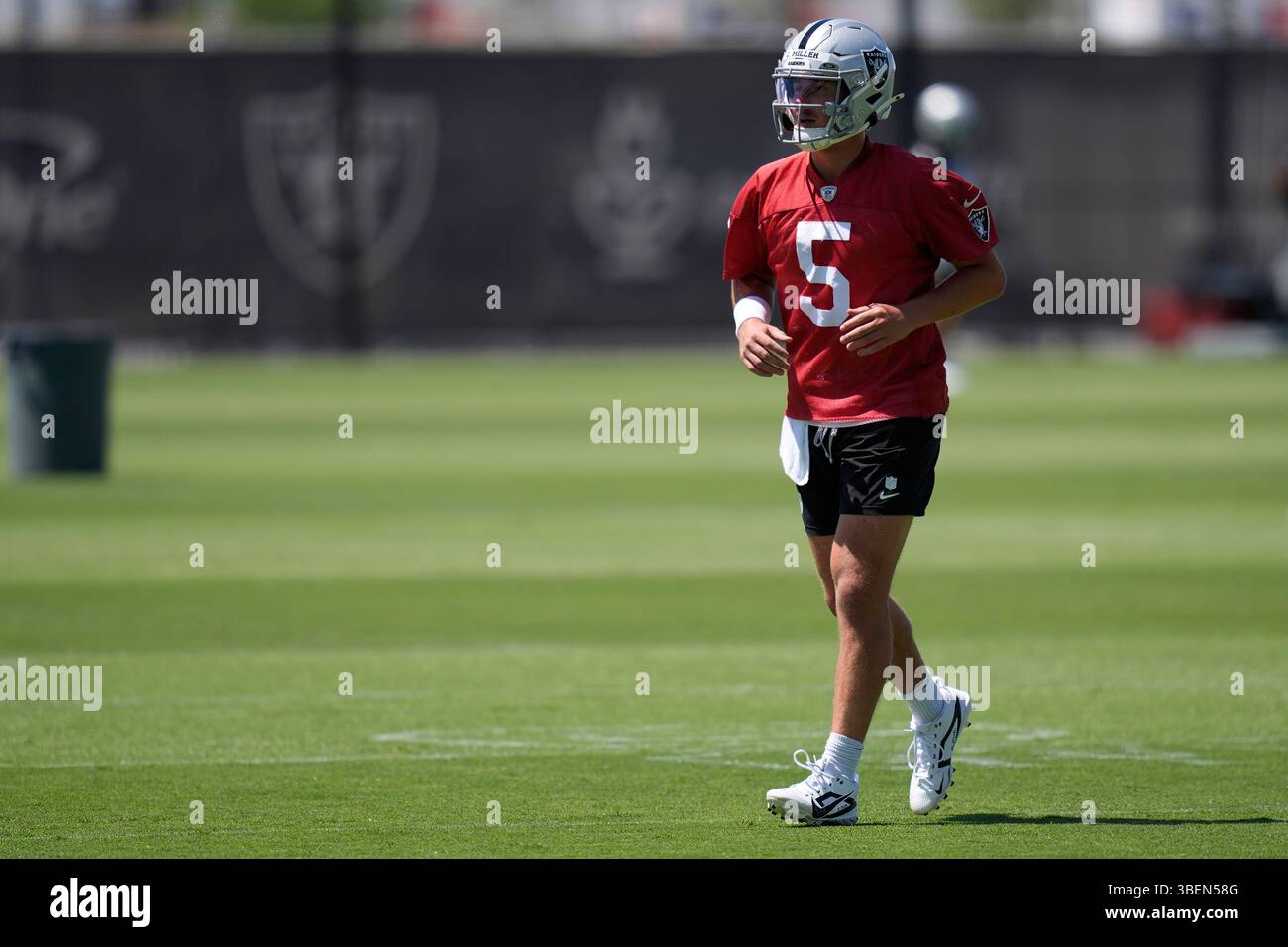 Las Vegas Raiders quarterback Cam Miller participates during an NFL ...