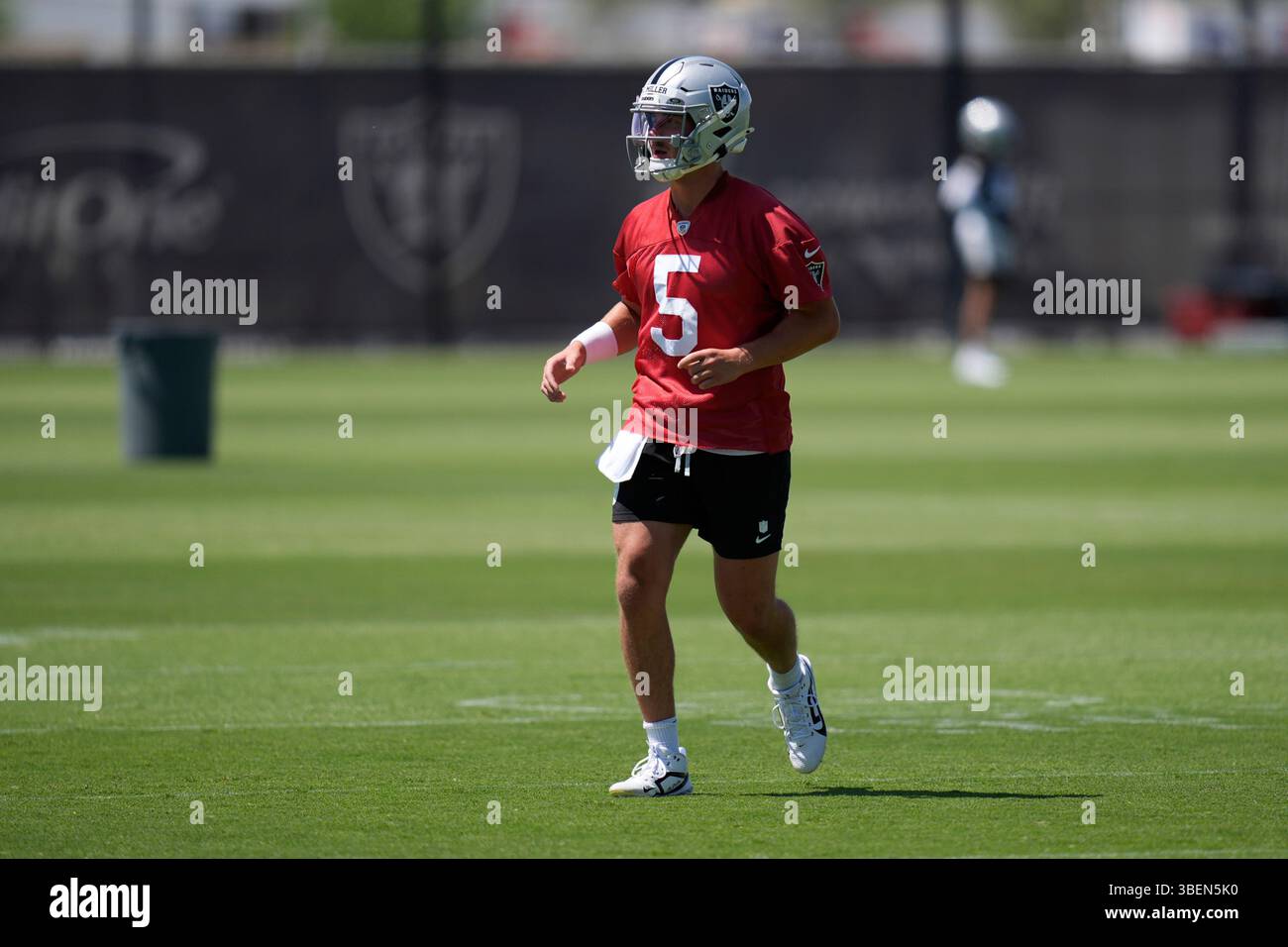 Las Vegas Raiders quarterback Cam Miller participates during an NFL ...