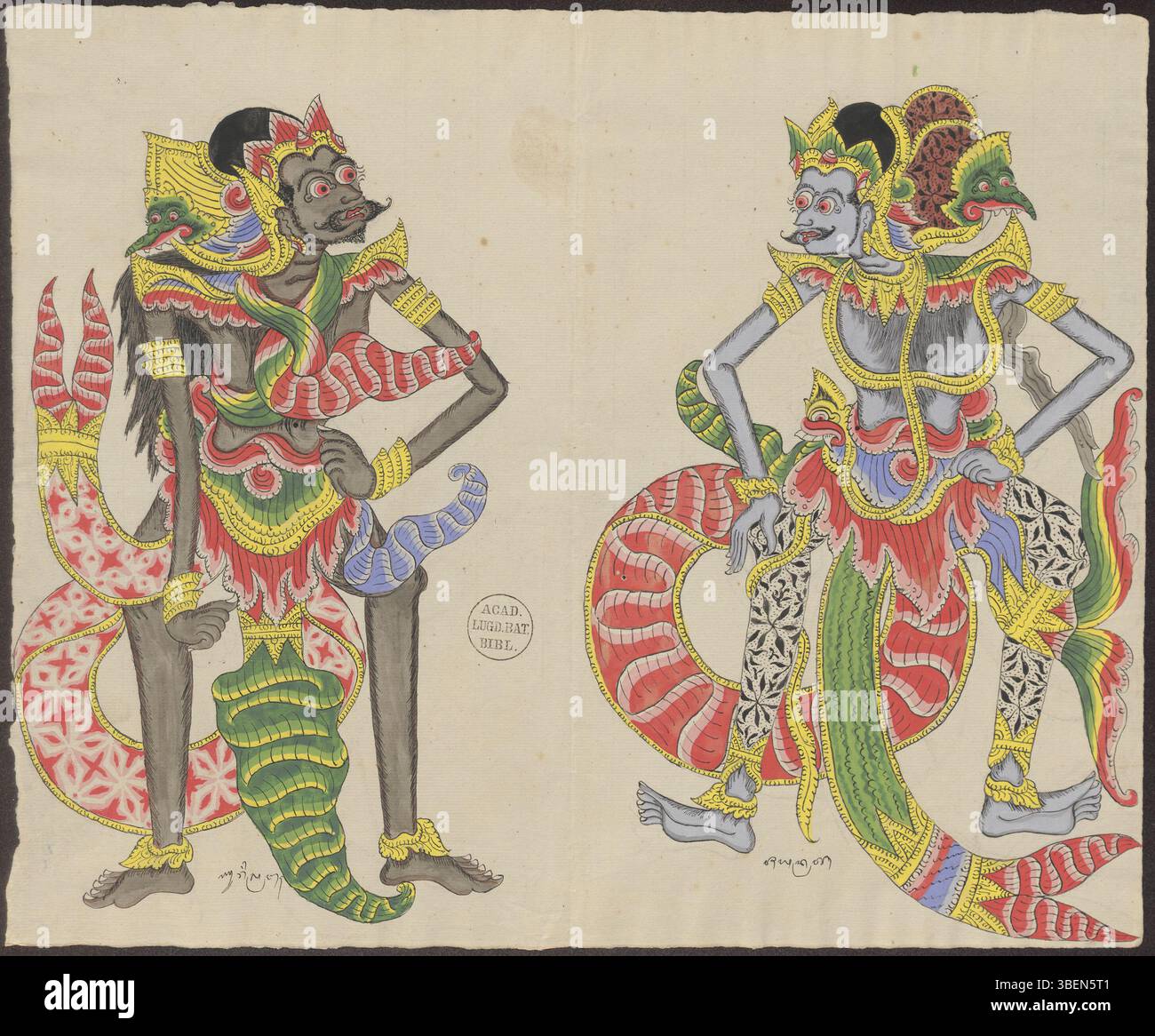 This drawing portrays Burisrawa and Jayadrata facing each other. It is ...