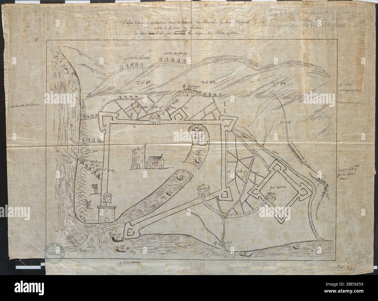 This map of Le Havre, dated July 15th, 1563, shows the fortifications ...