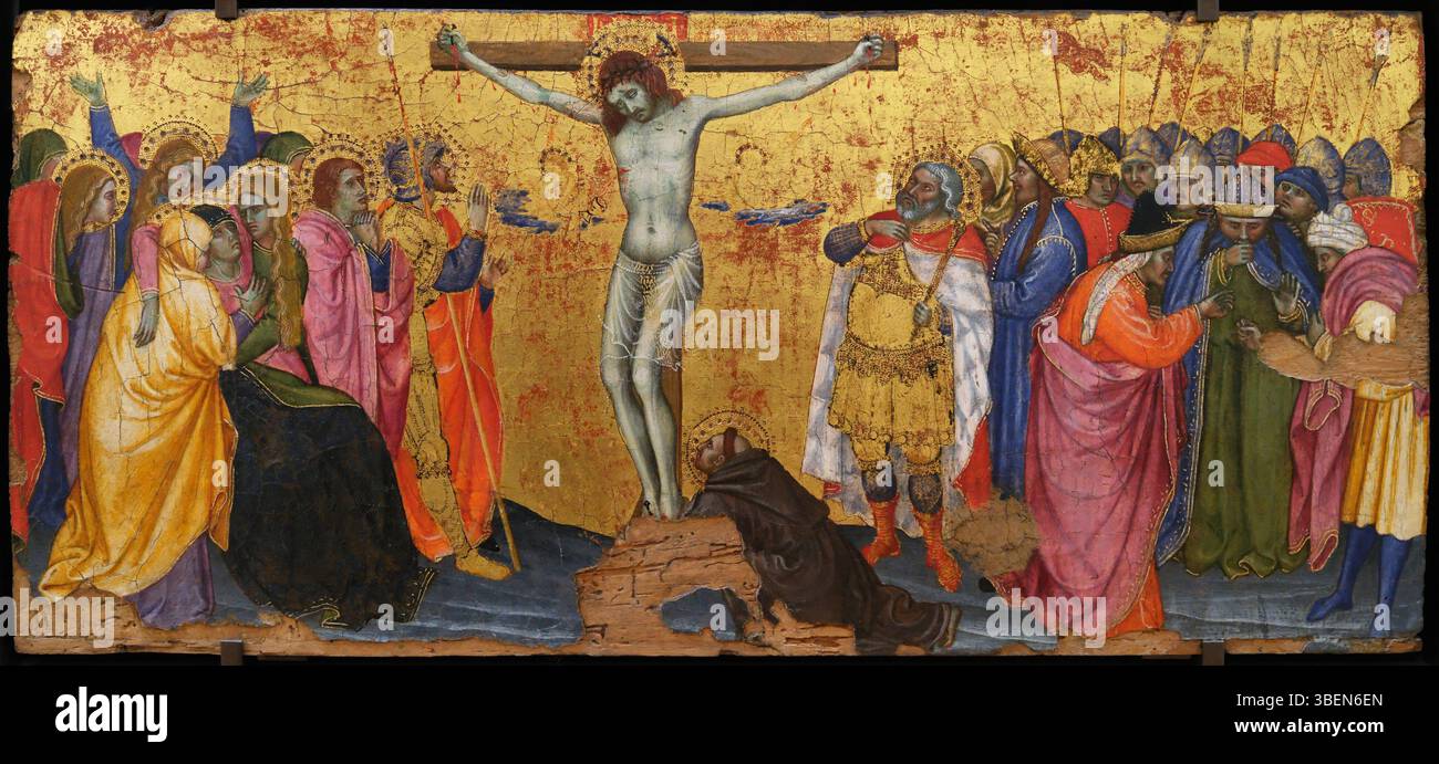 Taddeo di Bartolo’s *La Crucifixion* (c. 1400-1405) depicts the ...