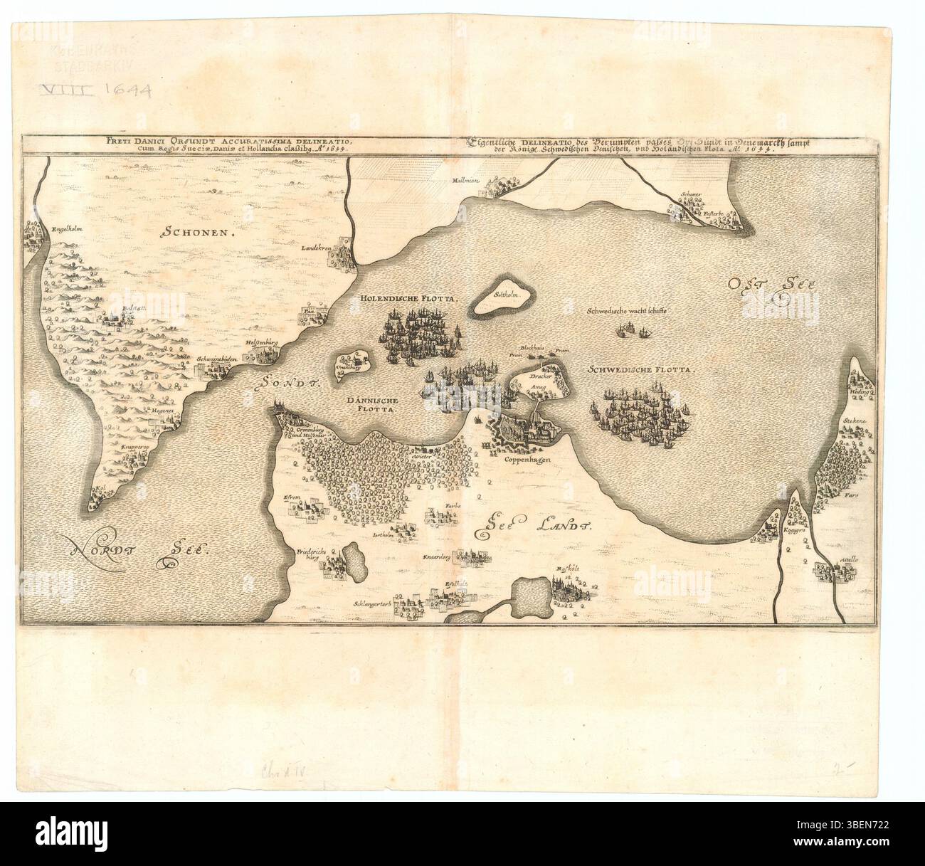 This copperplate engraving from 1644 depicts the Swedish attack on Zealand, showing the Danish ...