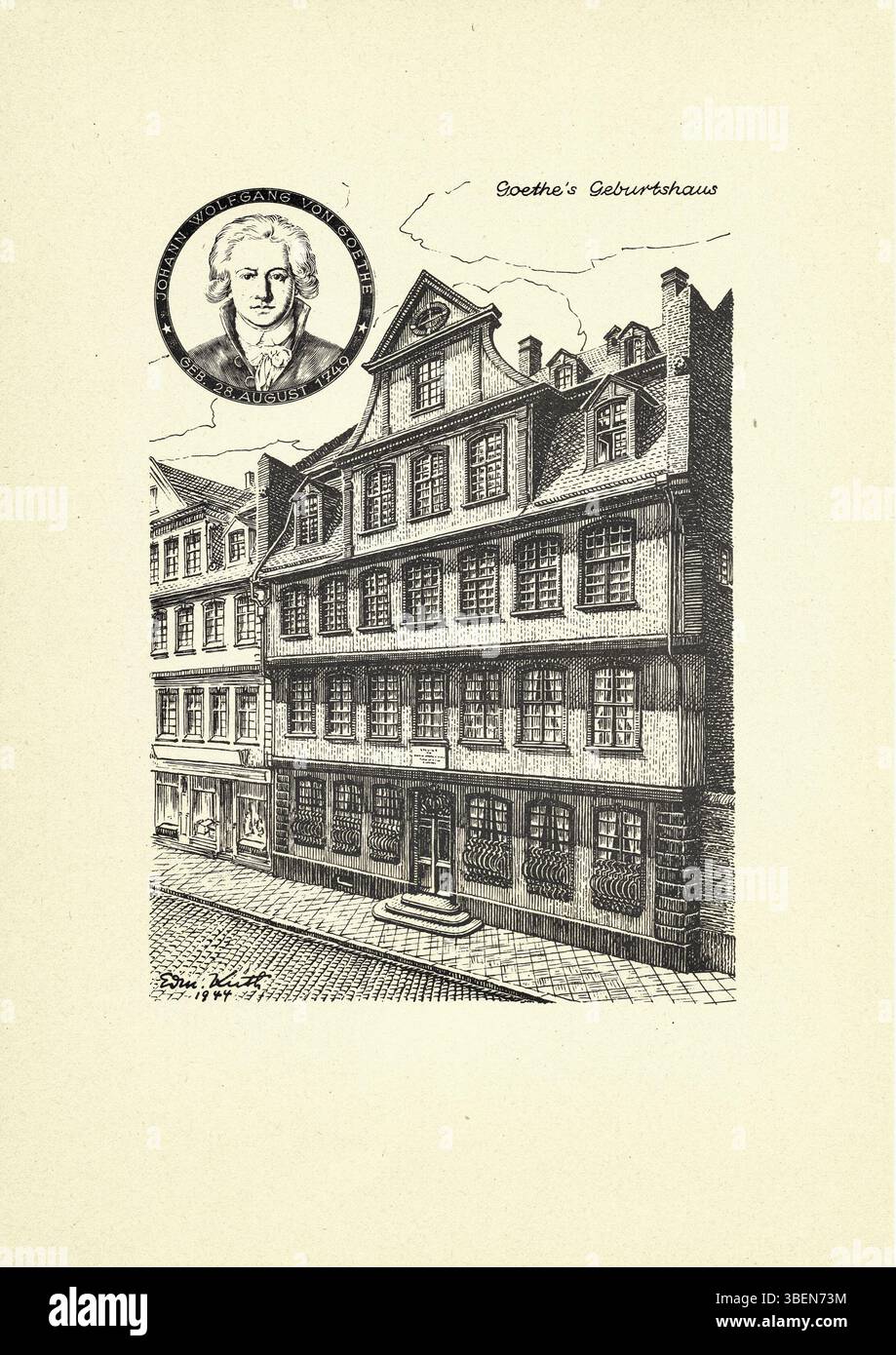 This drawing by Edmund Kuth (1944) depicts the birthplace of Johann ...