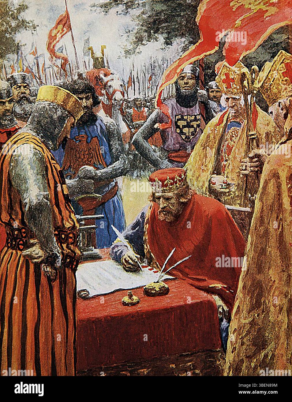 This artwork by Arthur C. Michael depicts King John of England signing ...