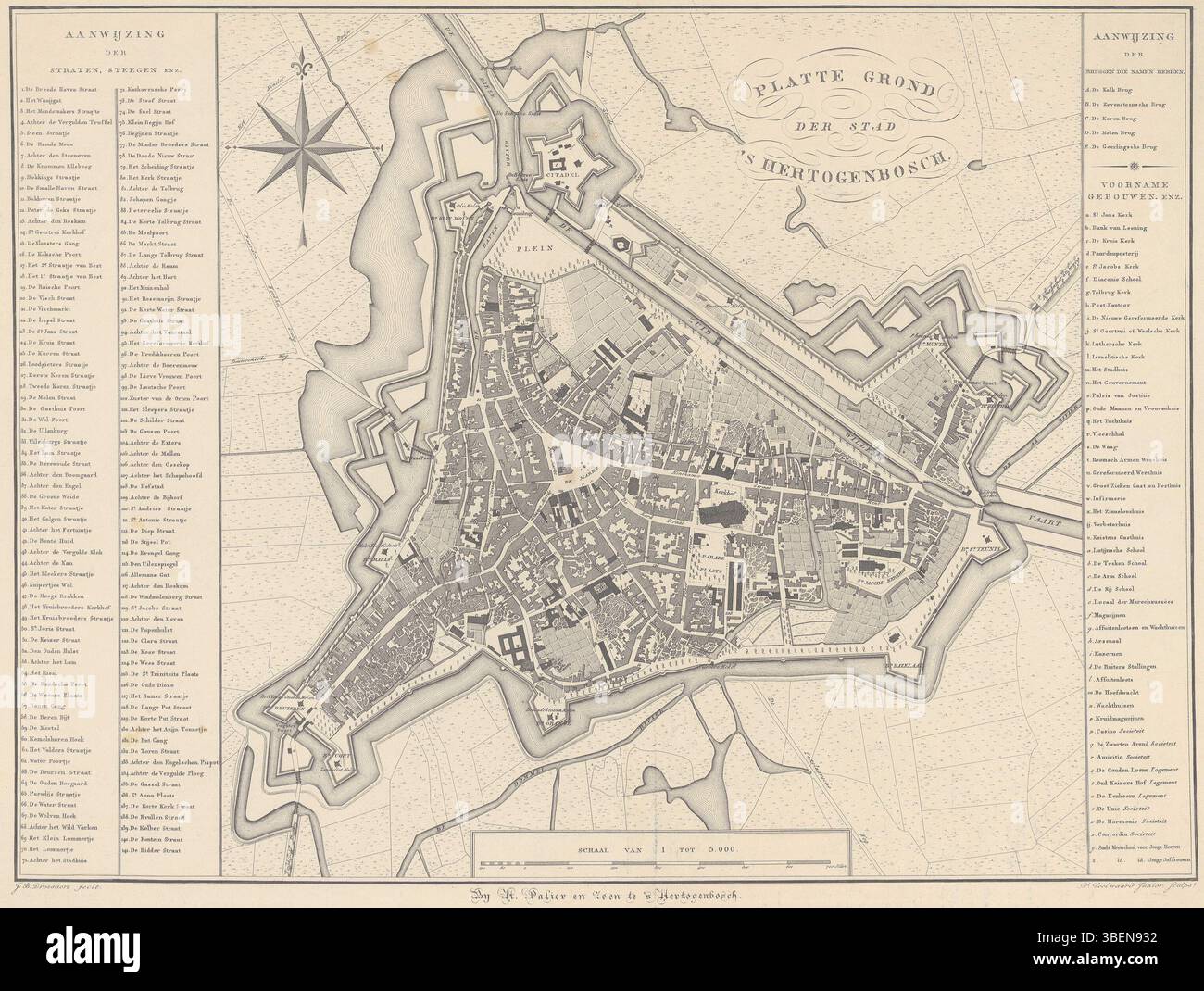 This map of 's-Hertogenbosch from 1850–1860 highlights the Binnendieze ...