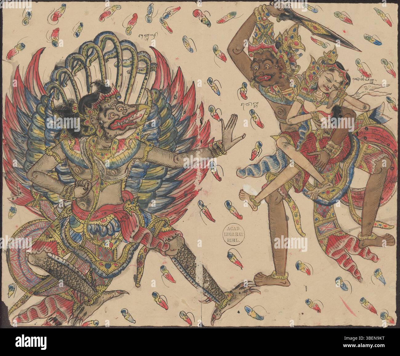A Balinese drawing illustrates Jatayu battling Ravana to rescue the ...