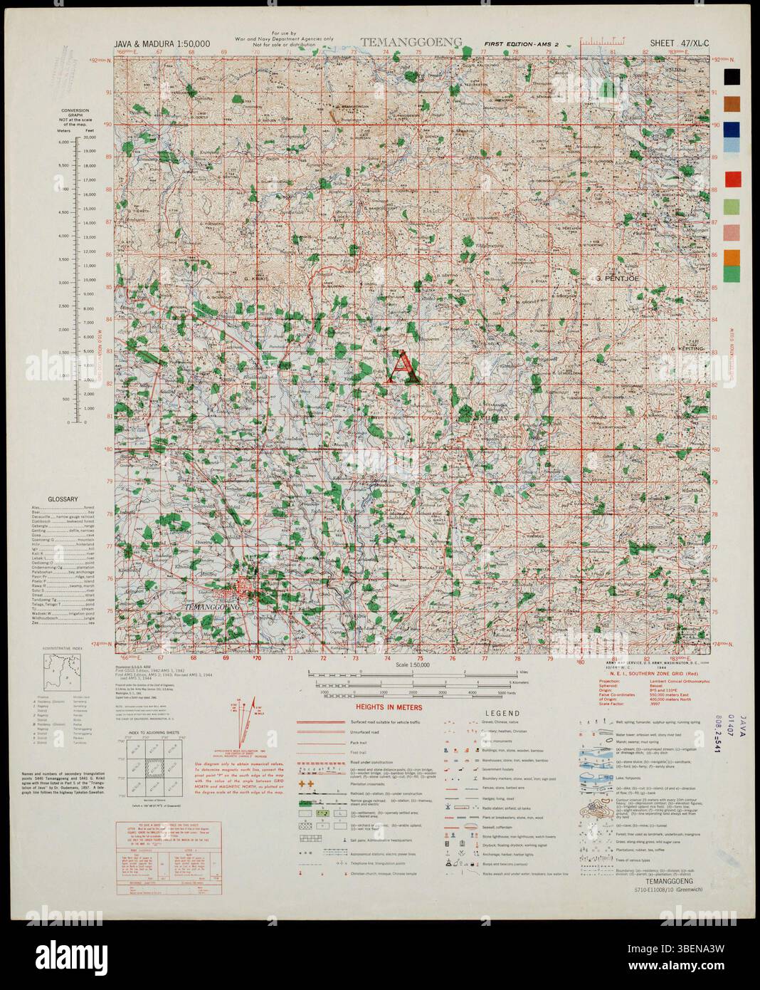 Topographic map of Java and Madura at a 1:50,000 scale produced by the ...