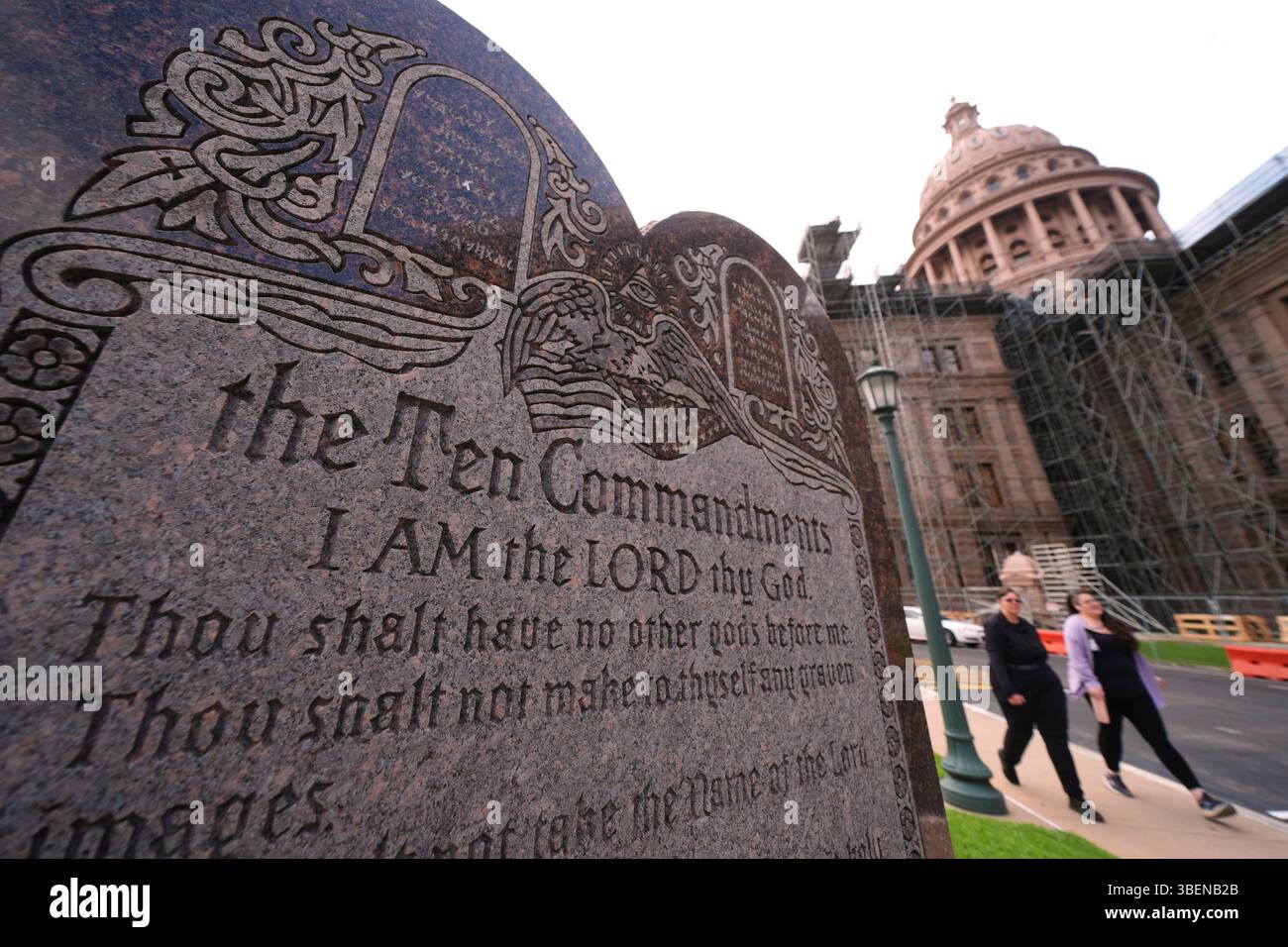 A granite Ten Commandments monument stands on the ground of the Texas ...