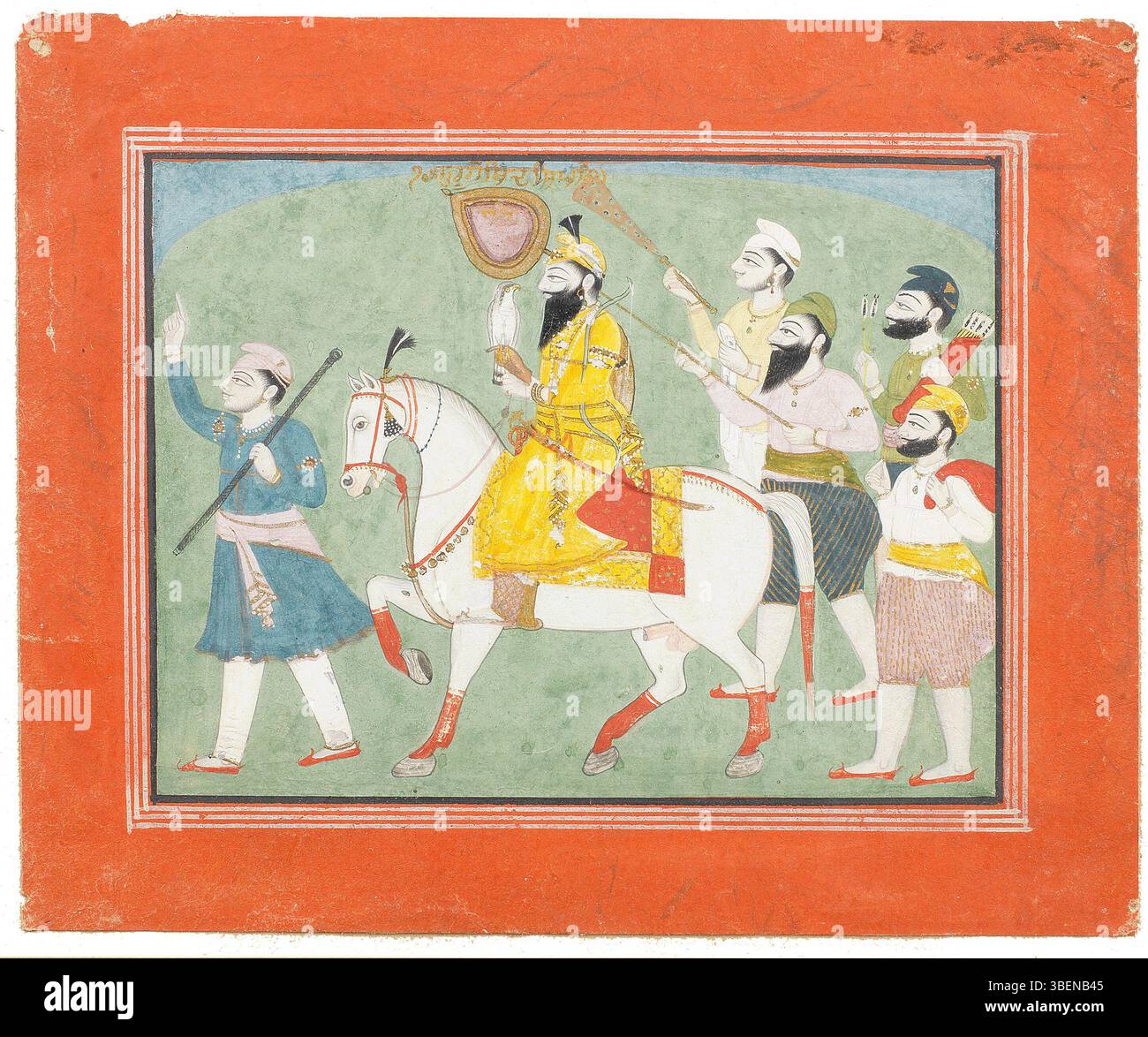 This artwork, dating to around 1820-30, depicts Guru Gobind Singh, the 10th Sikh Guru, on ...