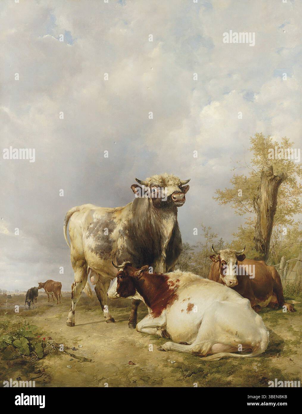 Thomas Sidney Cooper's 'A Bull and Cows in a Landscape' (1825) is a ...