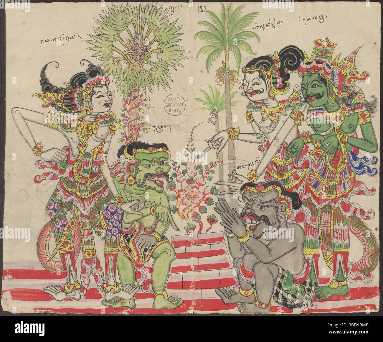 This Balinese drawing from the 19th century depicts a scene where ...