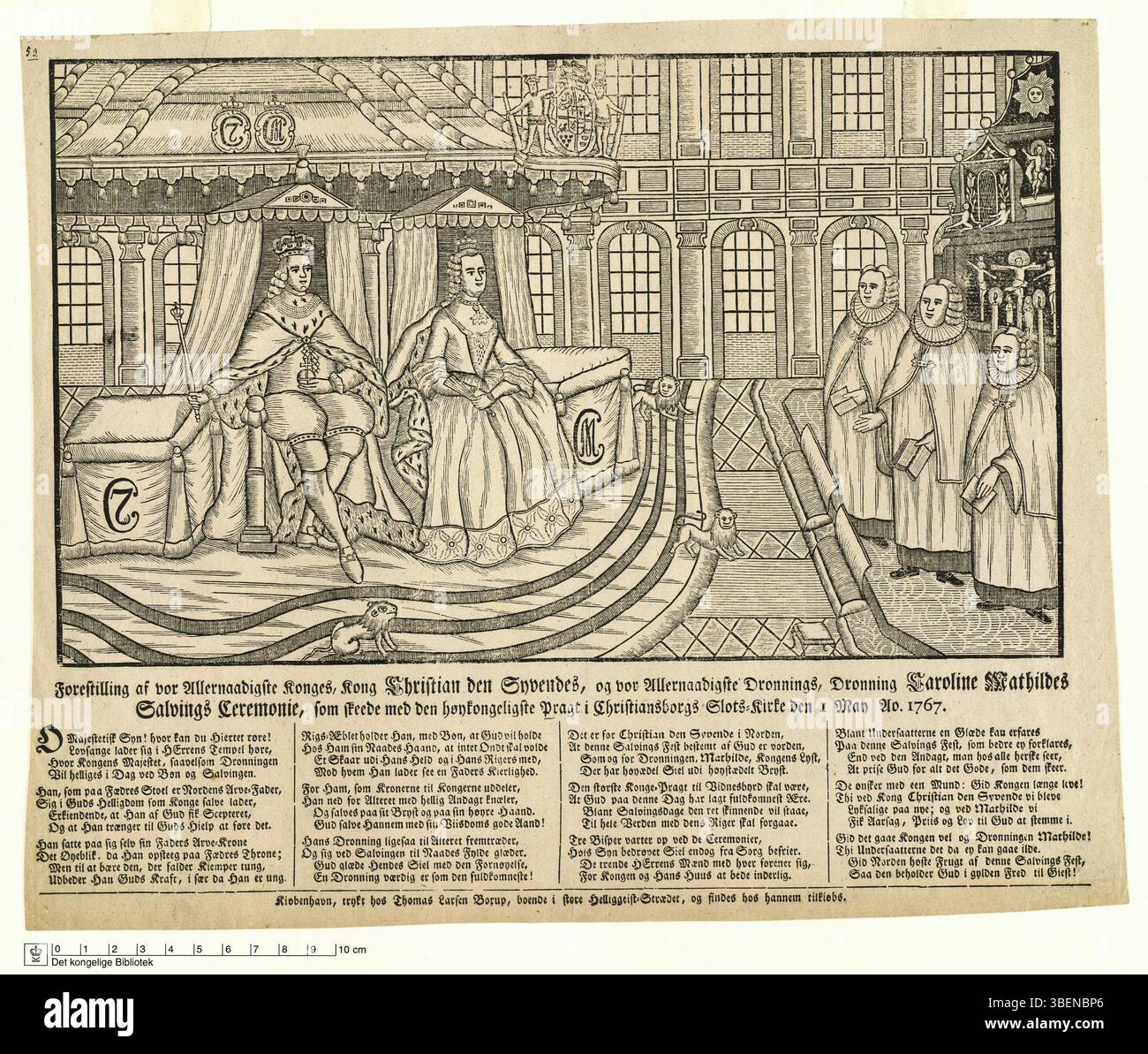 This engraving depicts the ceremony of the anointment of King Christian ...