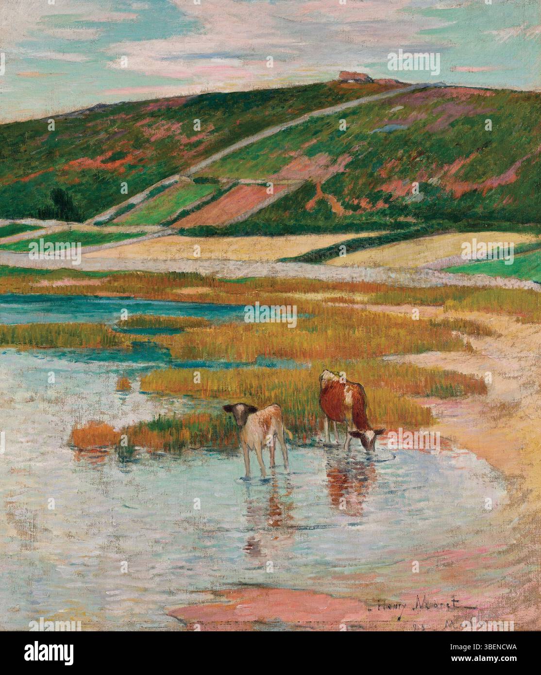 Henry Moret's 1893 painting 'Vaches à labreuvoir' depicts cows at a ...