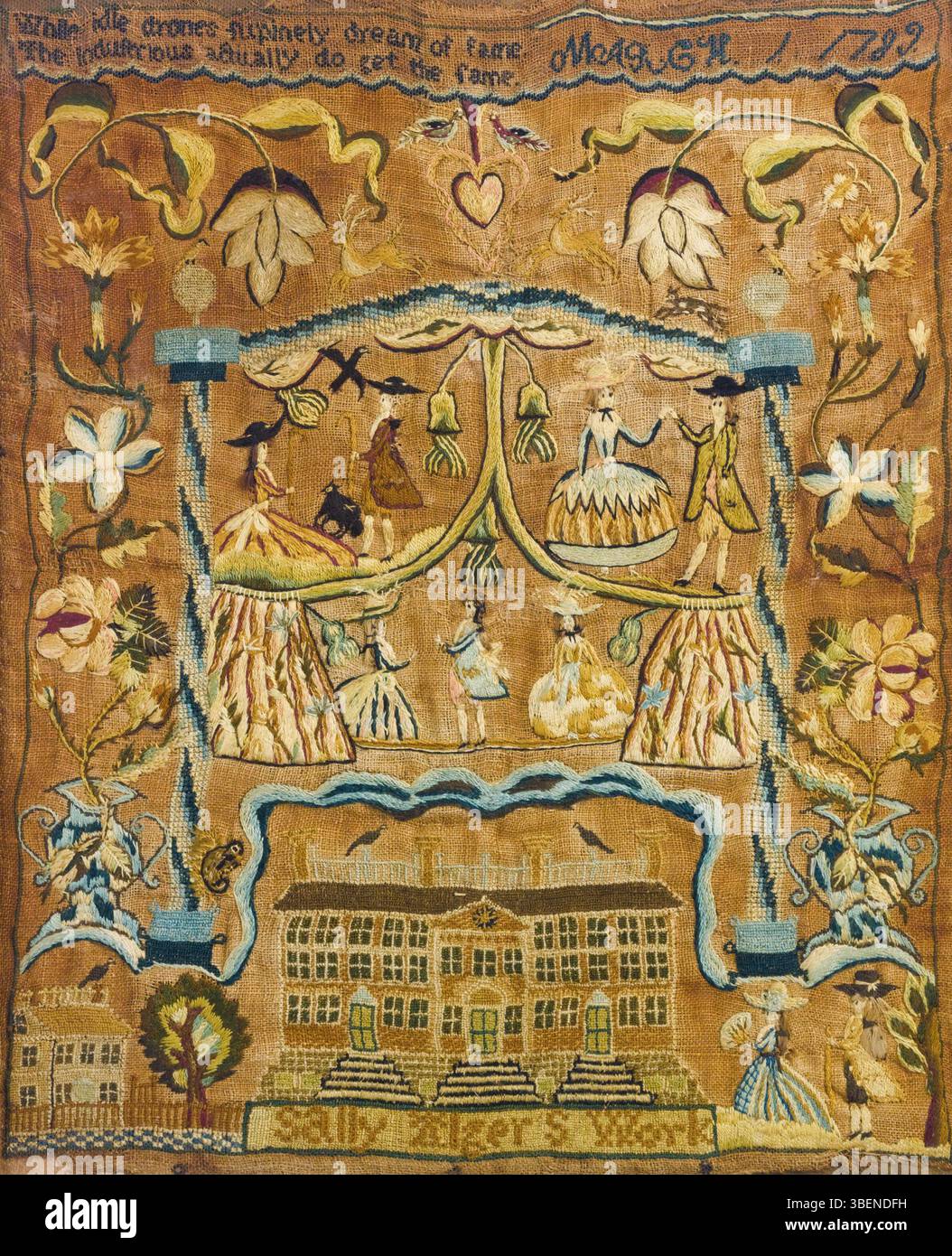 This needlework sampler, created by Sally Alger in 1782 at Mary Balch's ...