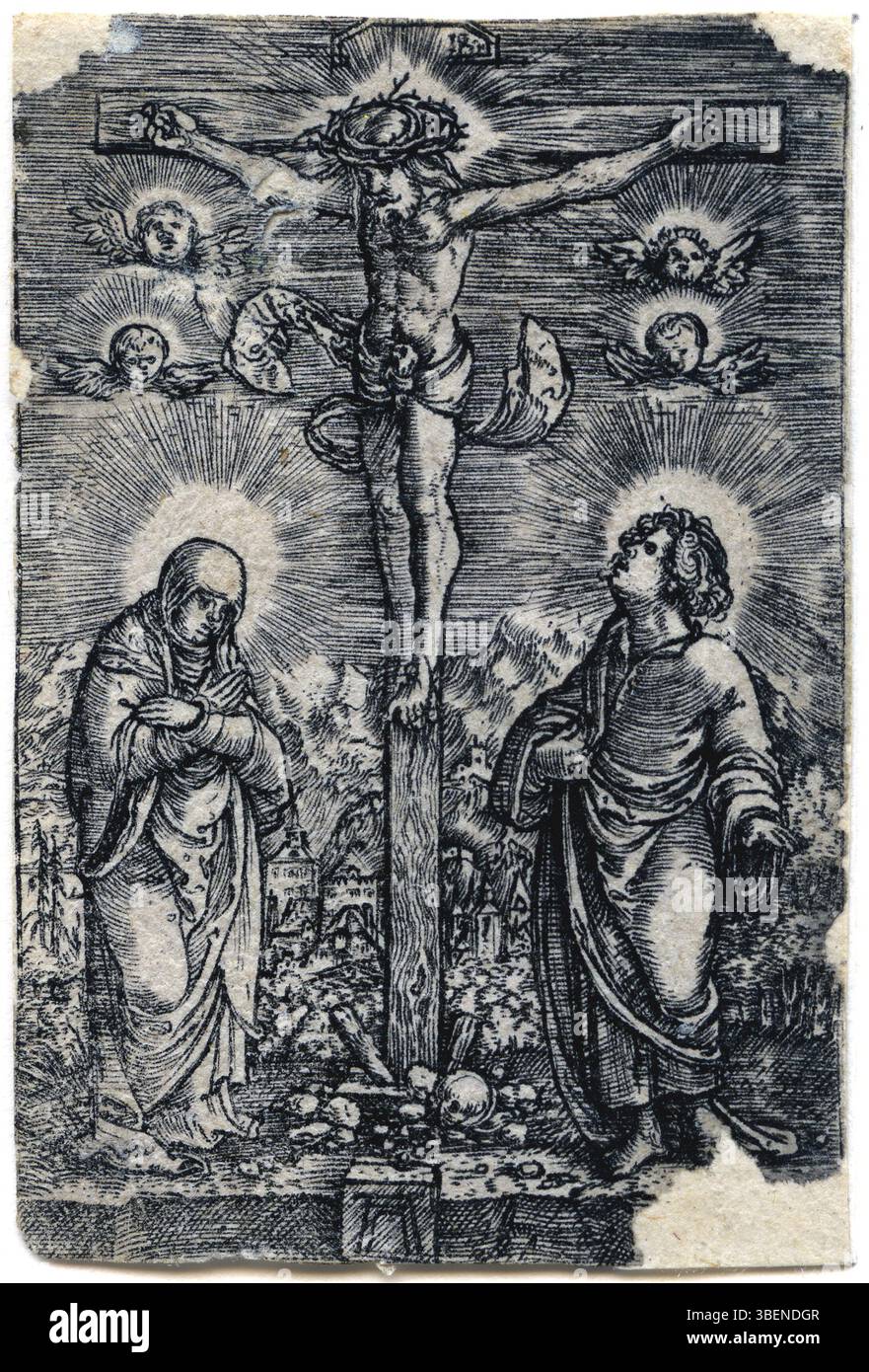This work titled 'Christ on the Cross' by Albrecht Altdorfer, created between 1500 and 1538 ...