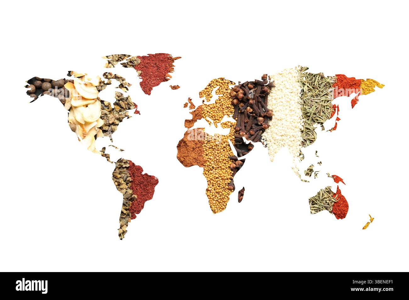 World map made of different aromatic spices on white background Stock ...
