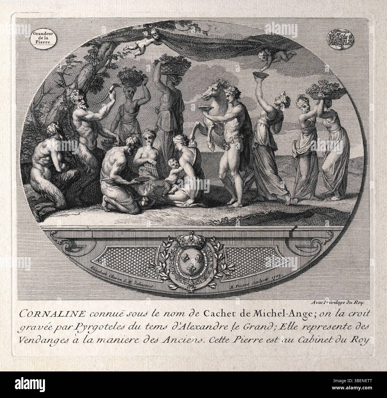 A depiction of Michelangelo's camée, showing satyrs and nymphs in a ...