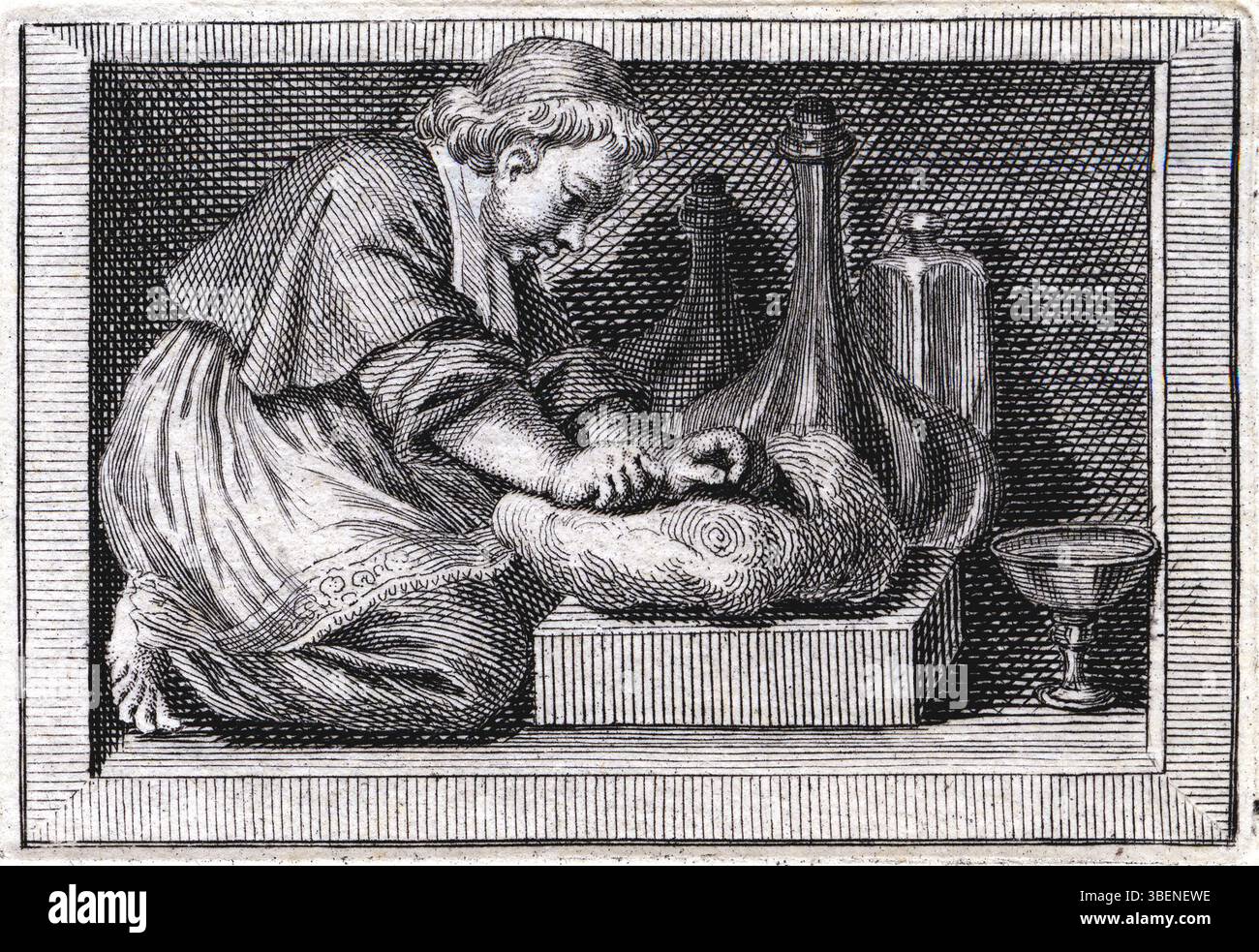 This engraving by Bernard Picart (1673–1733) shows a monk kneading ...