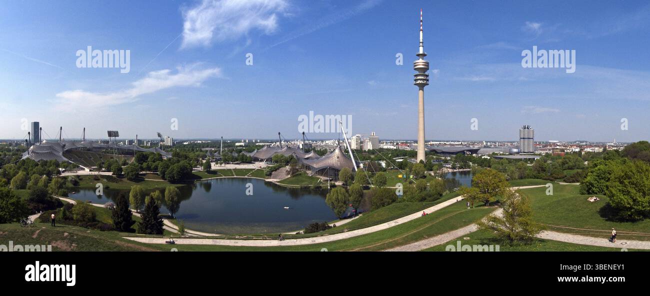 View from Olympiaberg to Olympic Stadium, Olympic Lake, Olympic Tower ...