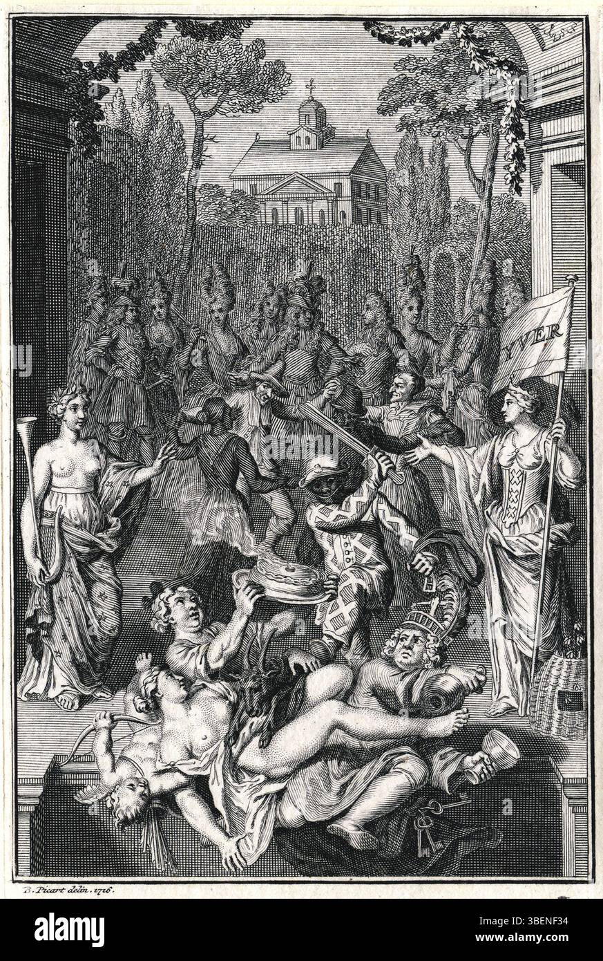 This engraving by Bernard Picart depicts an allegorical scene featuring ...