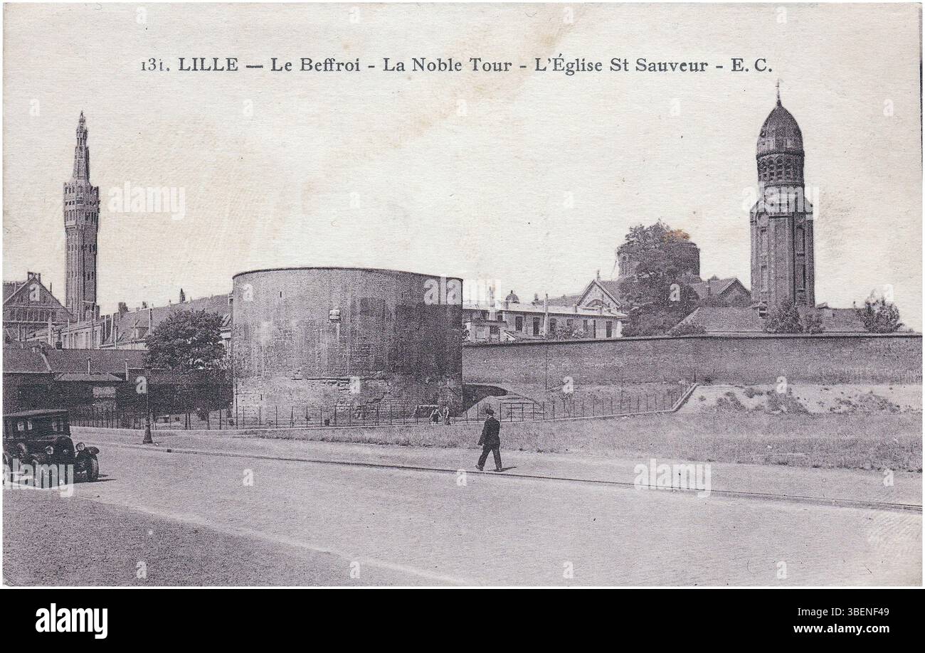 Photograph from 1933 showing the Belfry, Noble Tower, and St. Sauveur ...