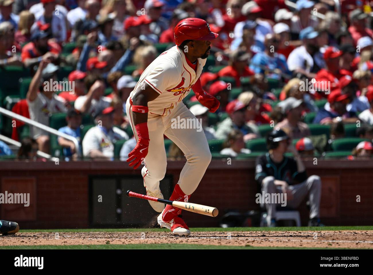 St. Louis Cardinals' Jordan Walker watches his two-run double in the ...