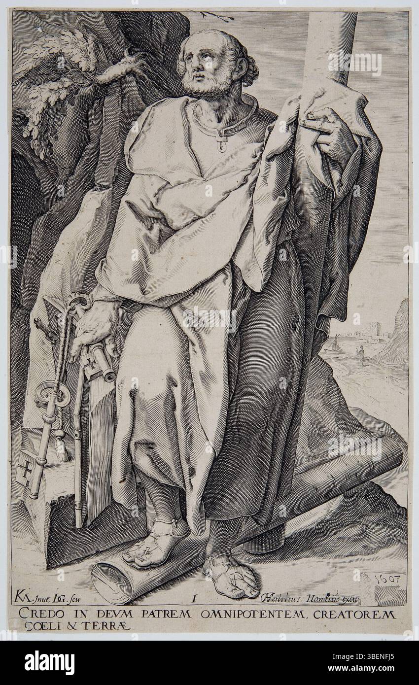 The woodcut titled 'Christ and the Apostles 01: Peter' by Jacques II de ...