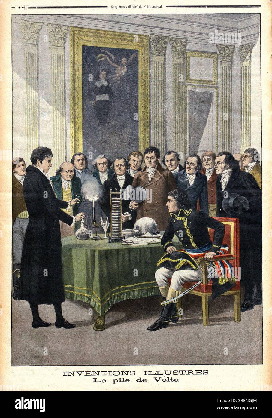 Italian physicist Alessandro Volta (1745-1827) demonstrates his ...