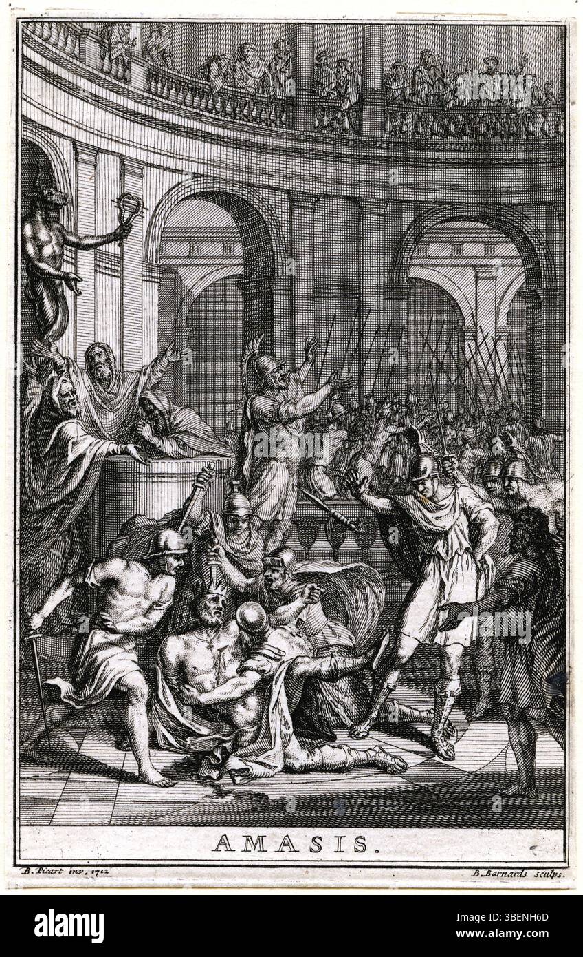 Engraving depicting the assassination of Amasis, created by Balthasar ...