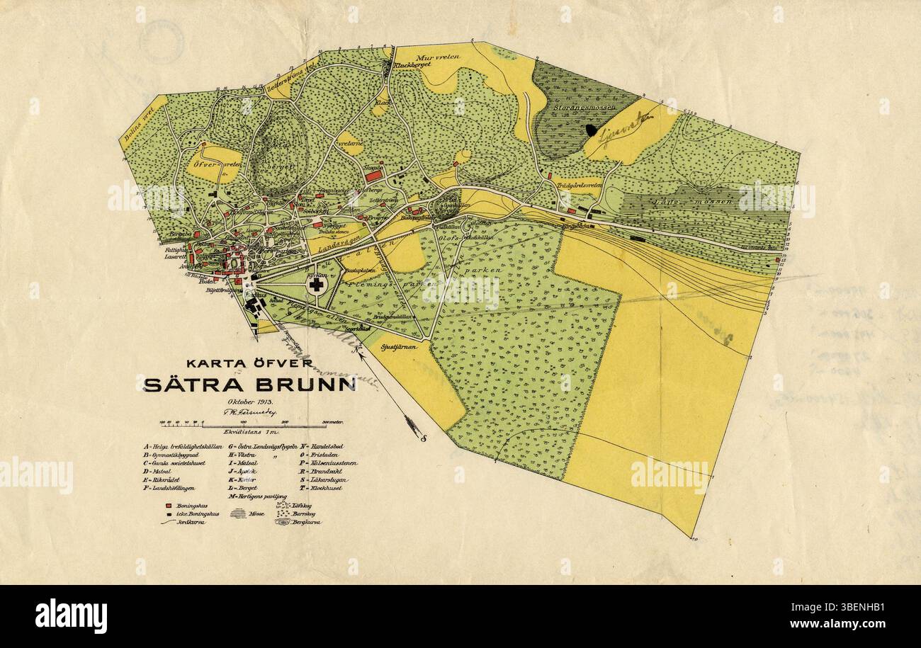 A historical map from 1913 depicting Sätra Brunn, a Swedish health ...