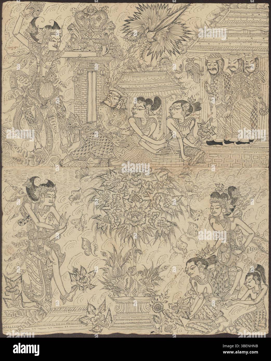 This Balinese manuscript features scenes from Hindu mythology. In one ...