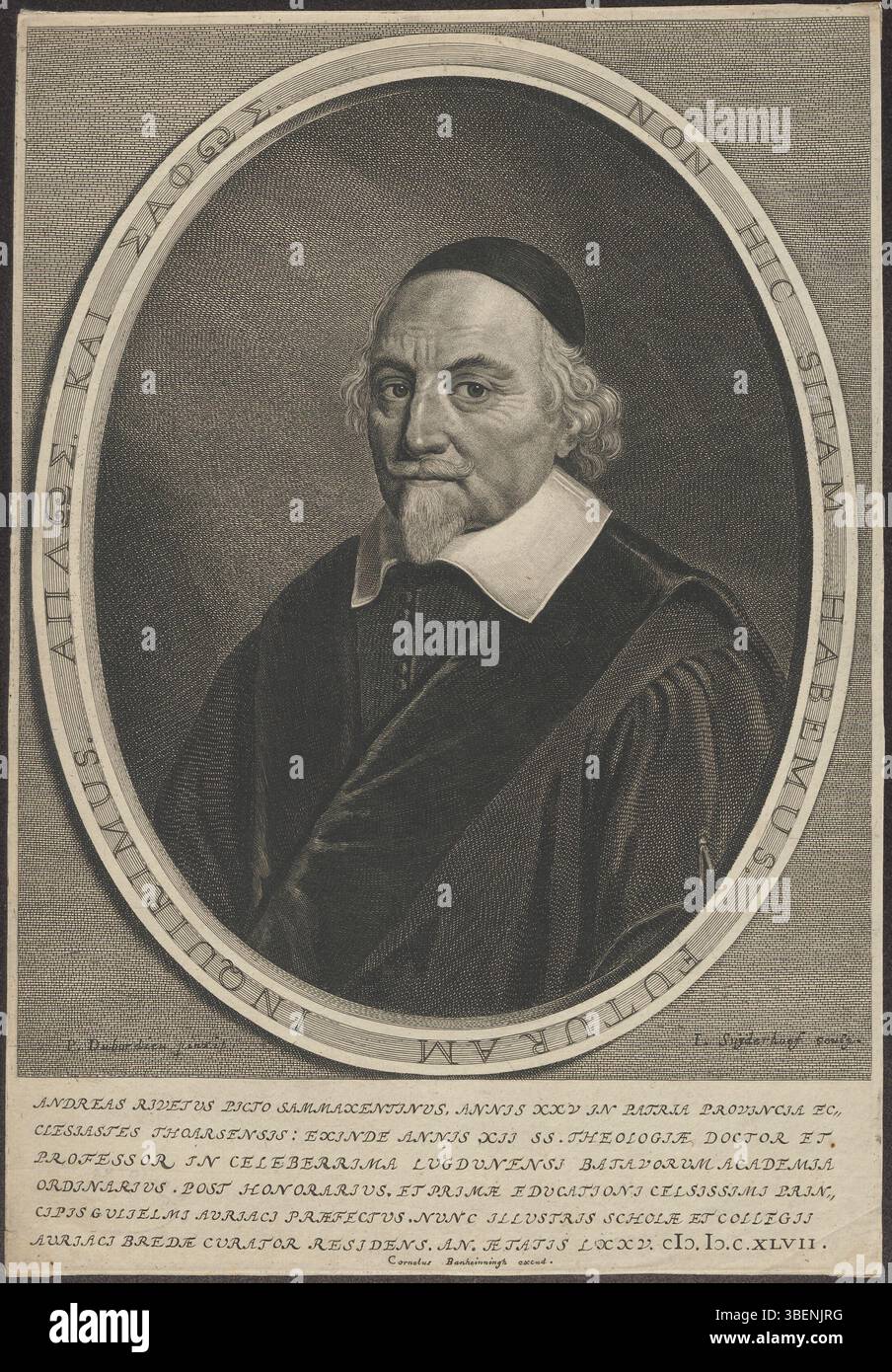 Engraved portrait of André Rivet by Jonas Suyderhoef, based on a ...