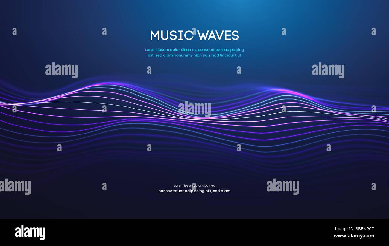 Music waves with glowing frequency lines. Sound abstract background ...