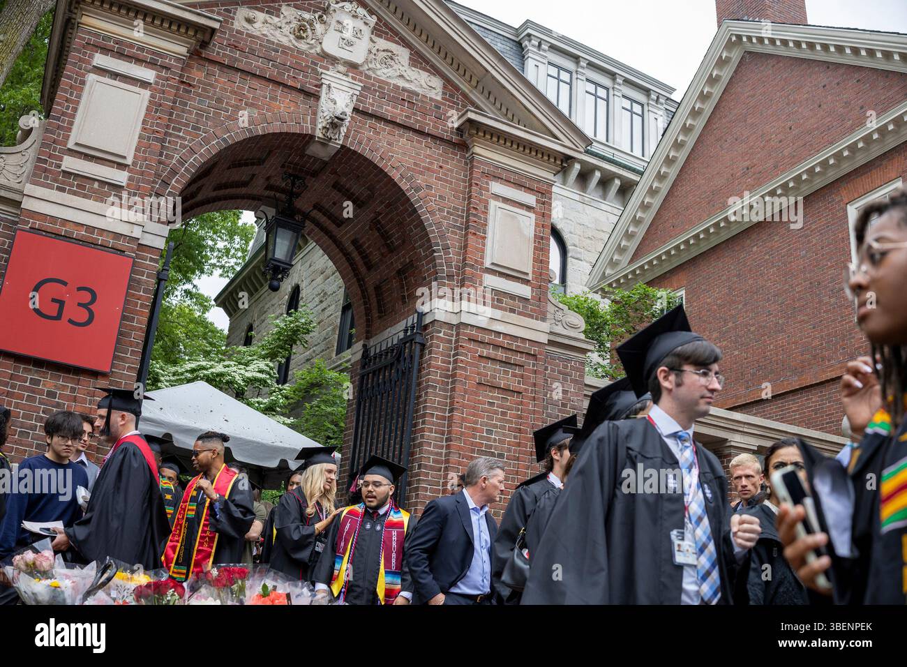 Cambridge, USA. 29th May, 2025. Recent graduates and their guests exit ...