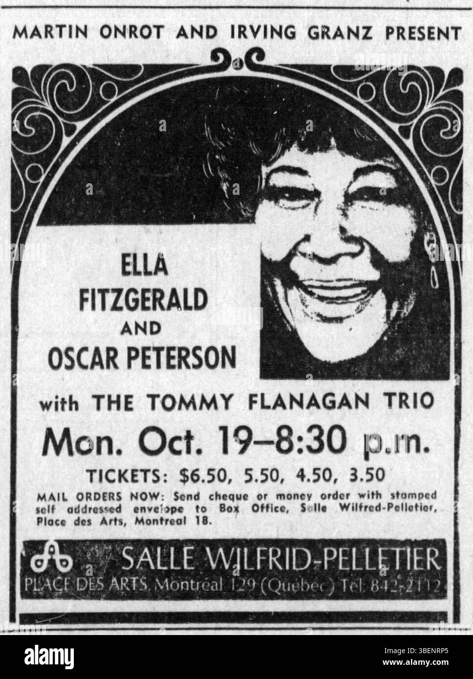 A newspaper ad for Ella Fitzgerald and Oscar Petersen concert in Montreal. Ella Jane Fitzgerald ...