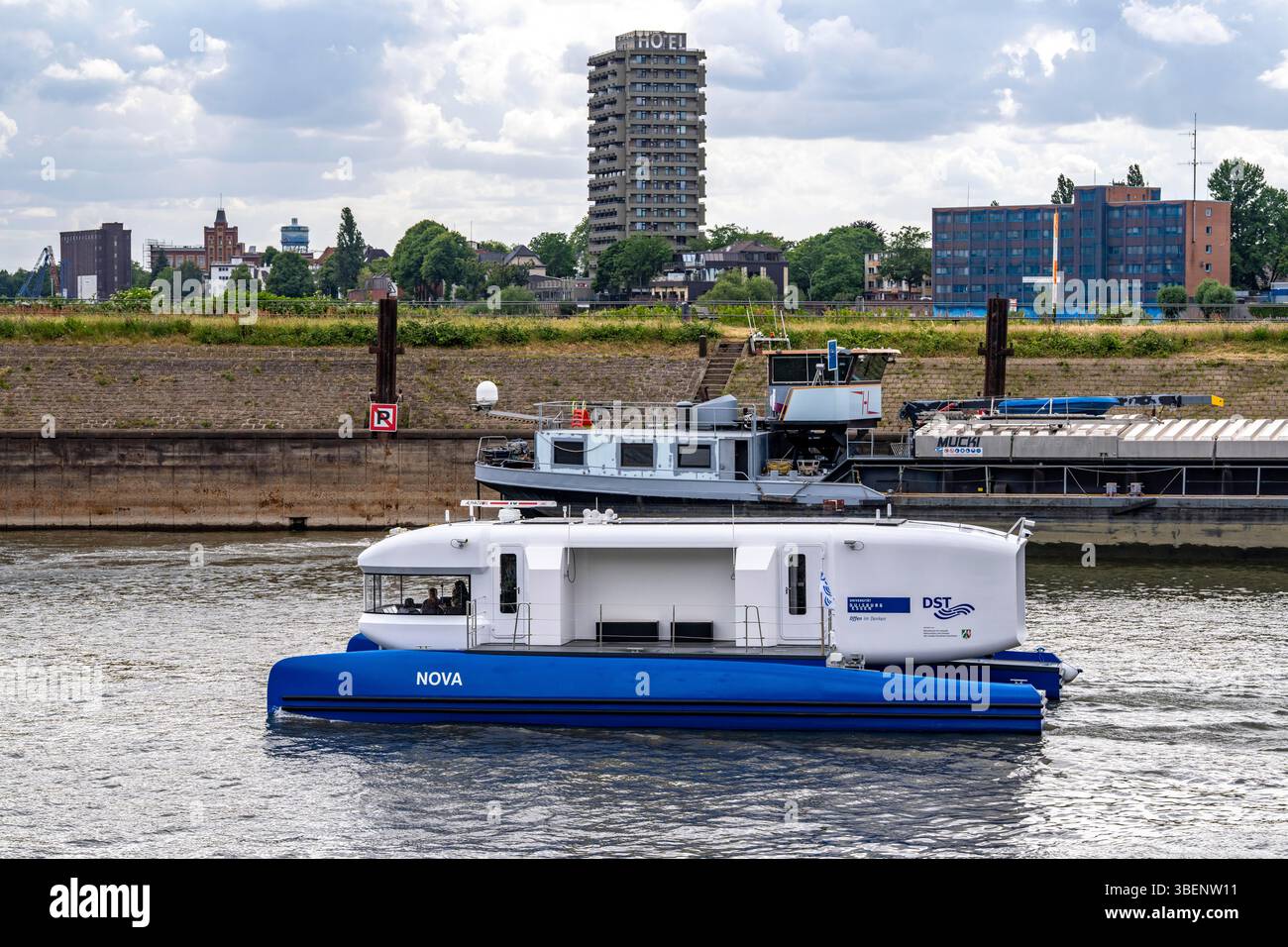 Research vessel Nova, on the Rhine, in the Ruhrort inland port in ...
