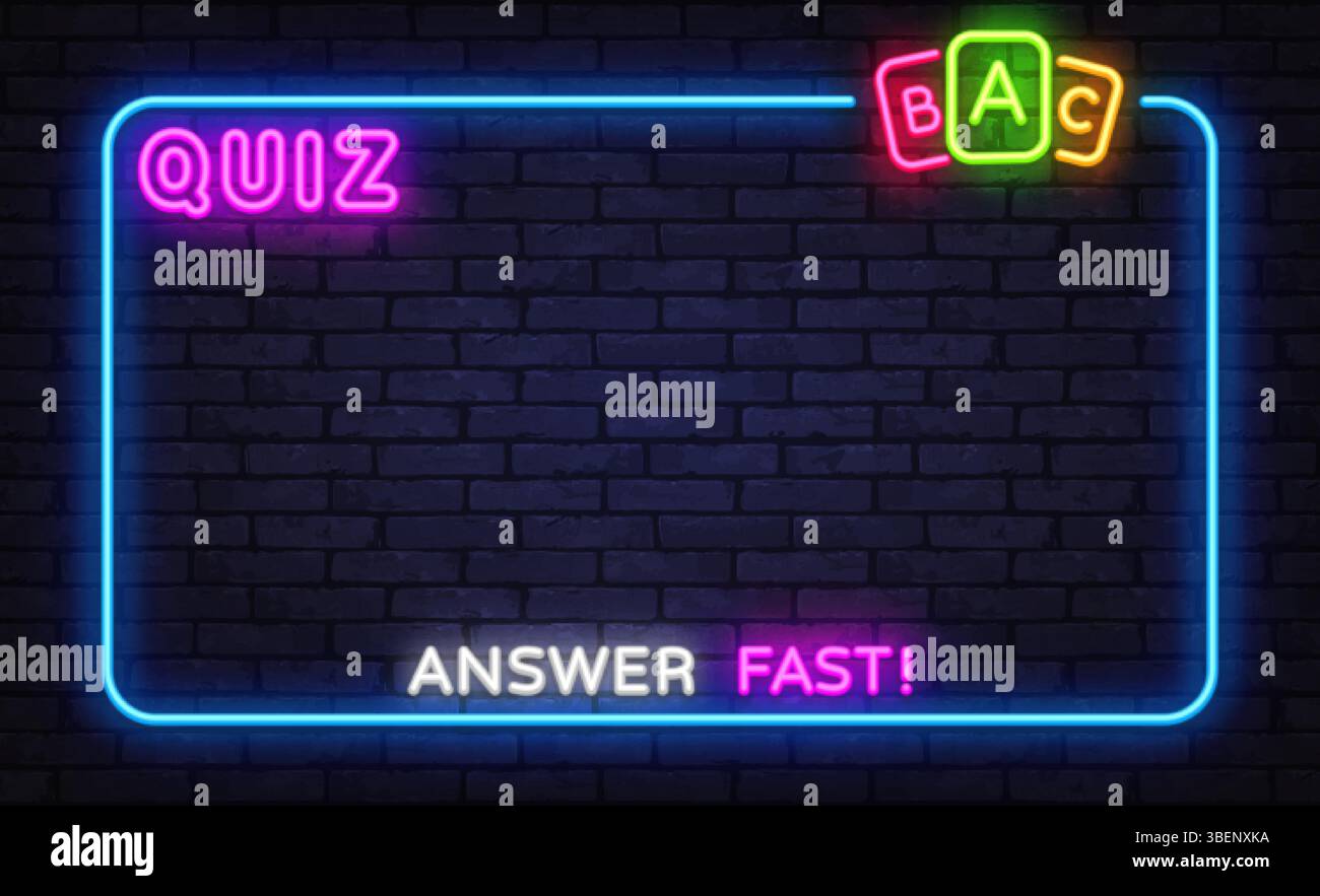 Bright quiz layout with ABC options and glowing answer fast sign on ...