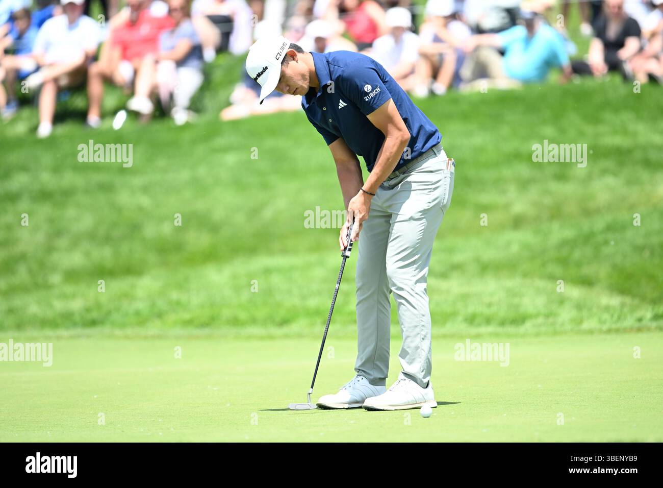 Dublin, Ohio, USA. 29th May, 2025. Collin Morikawa (USA) putts on the ...