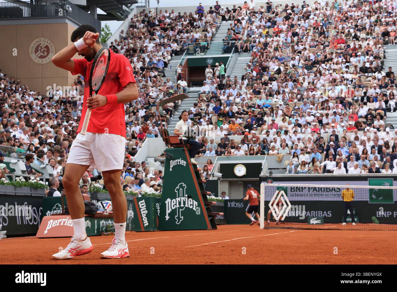 Czech Novak Djokovic plays against French Corentin Moutet during their ...
